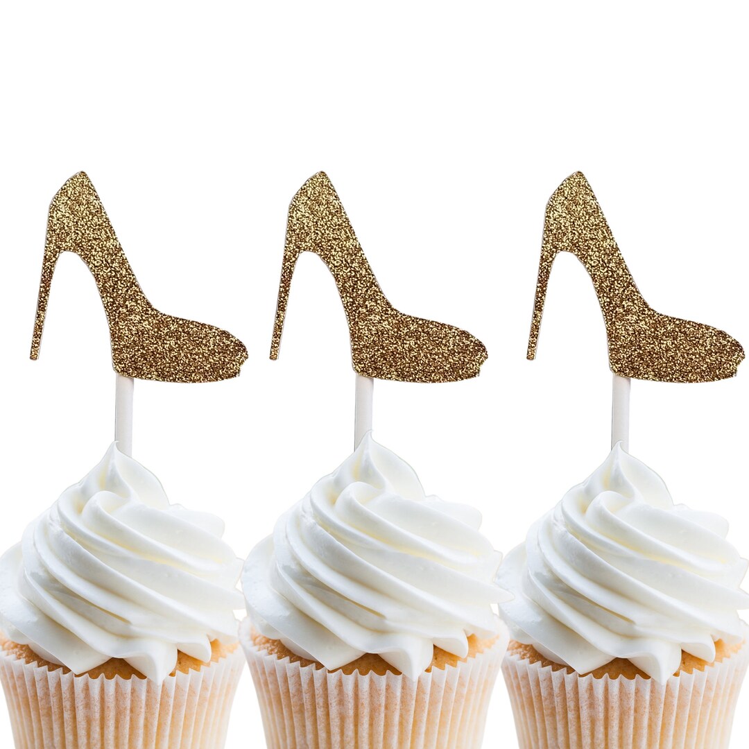 High Heel Cupcake Toppers, Stiletto Cupcake Toppers, Gold Heels Cupcake ...