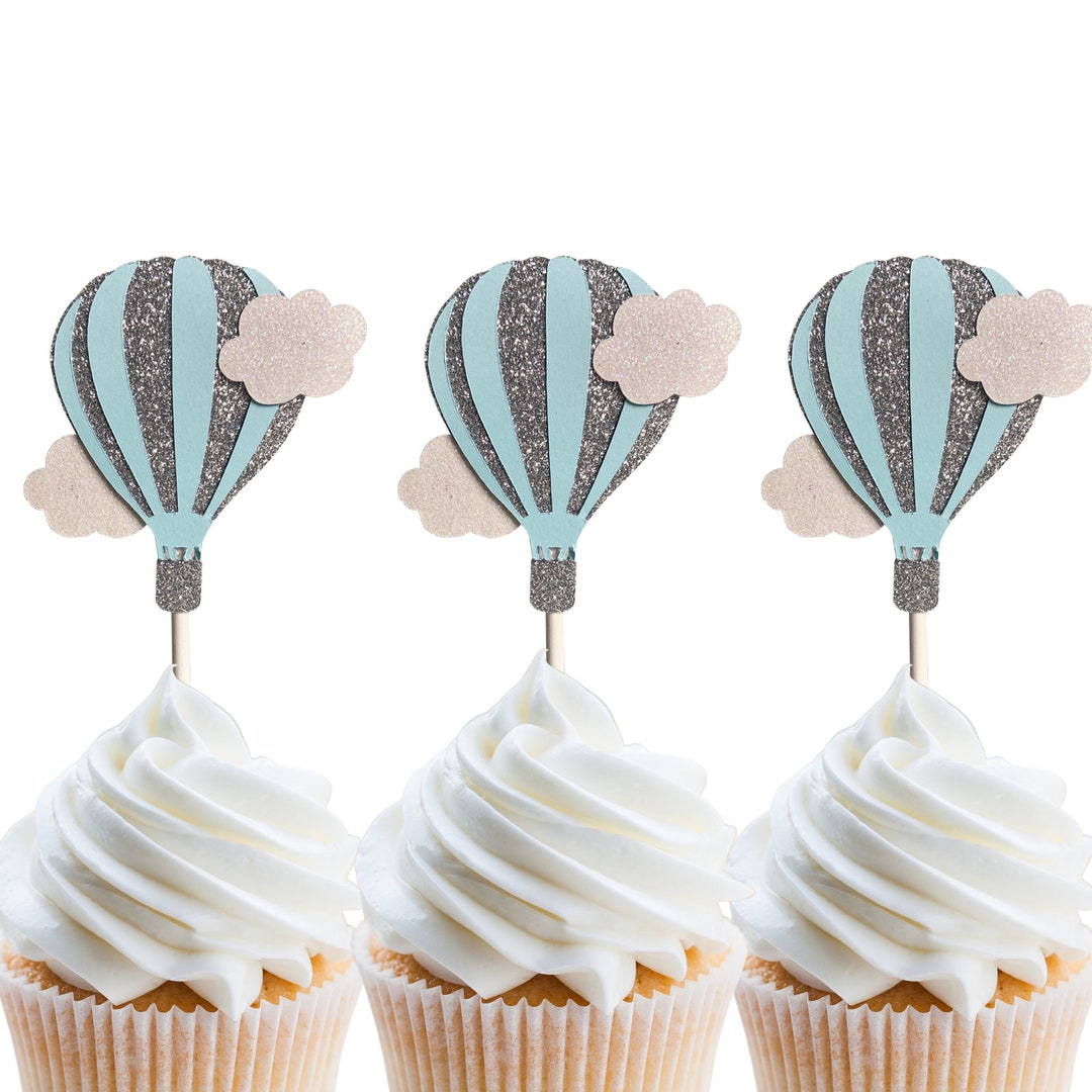 Blue Hot Air Balloon Toppers, Hot Air Balloon Cupcake Toppers, Hot Air ...
