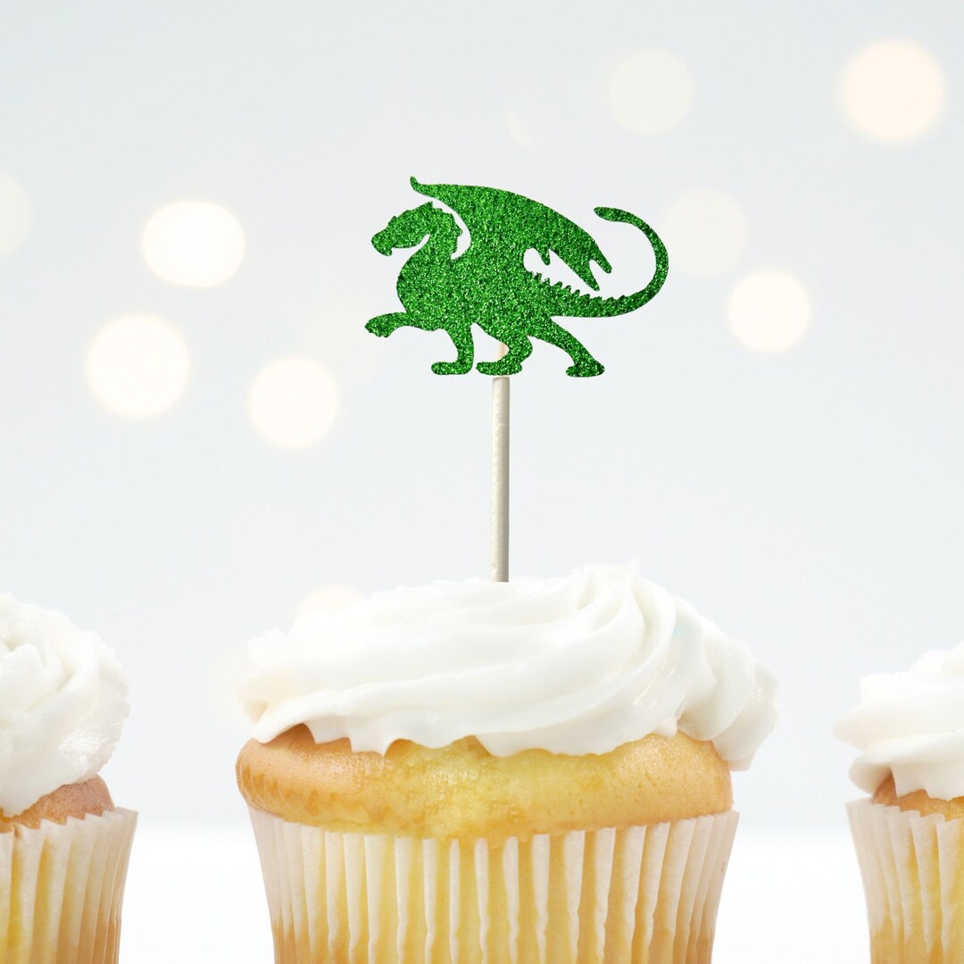 Dragon Cupcake Toppers Emerald Green Dragon Toppers Dragon - Etsy