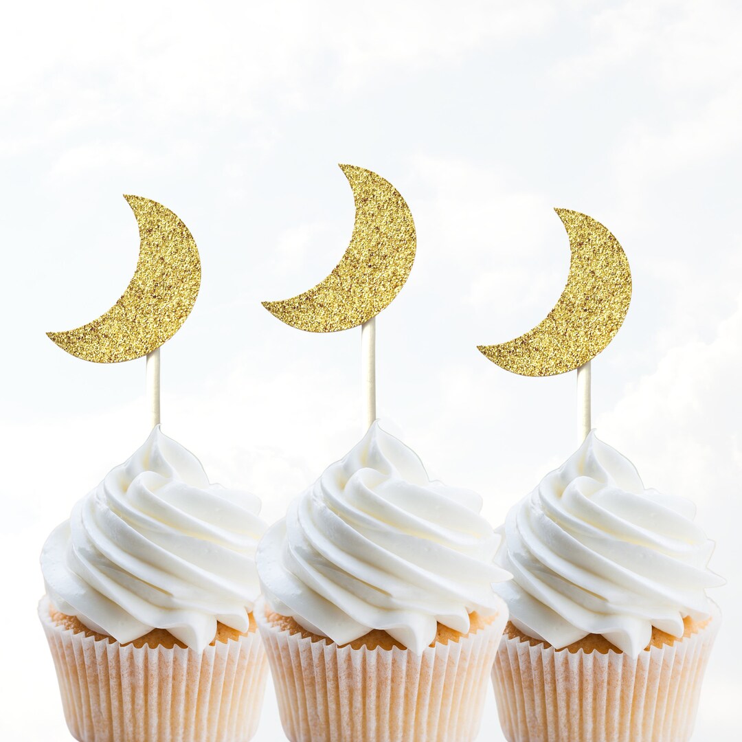 Moon Cupcake Toppers, Baby Shower Toppers, Twinkle Star Theme, Over the ...