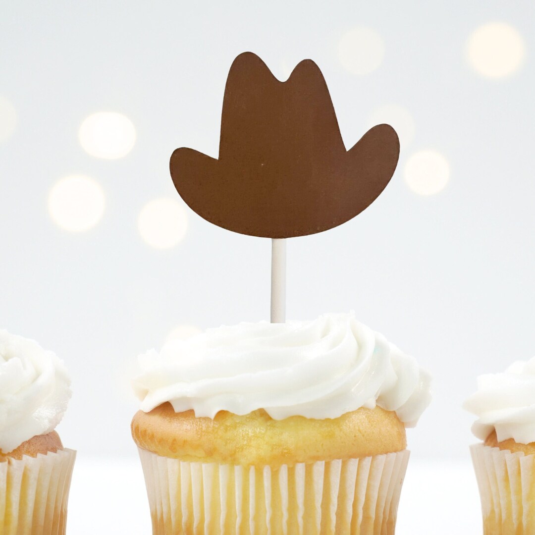 Cowboy Hat Cupcake Topper, Western Party, Rodeo Party, Cowboy Hat Party ...