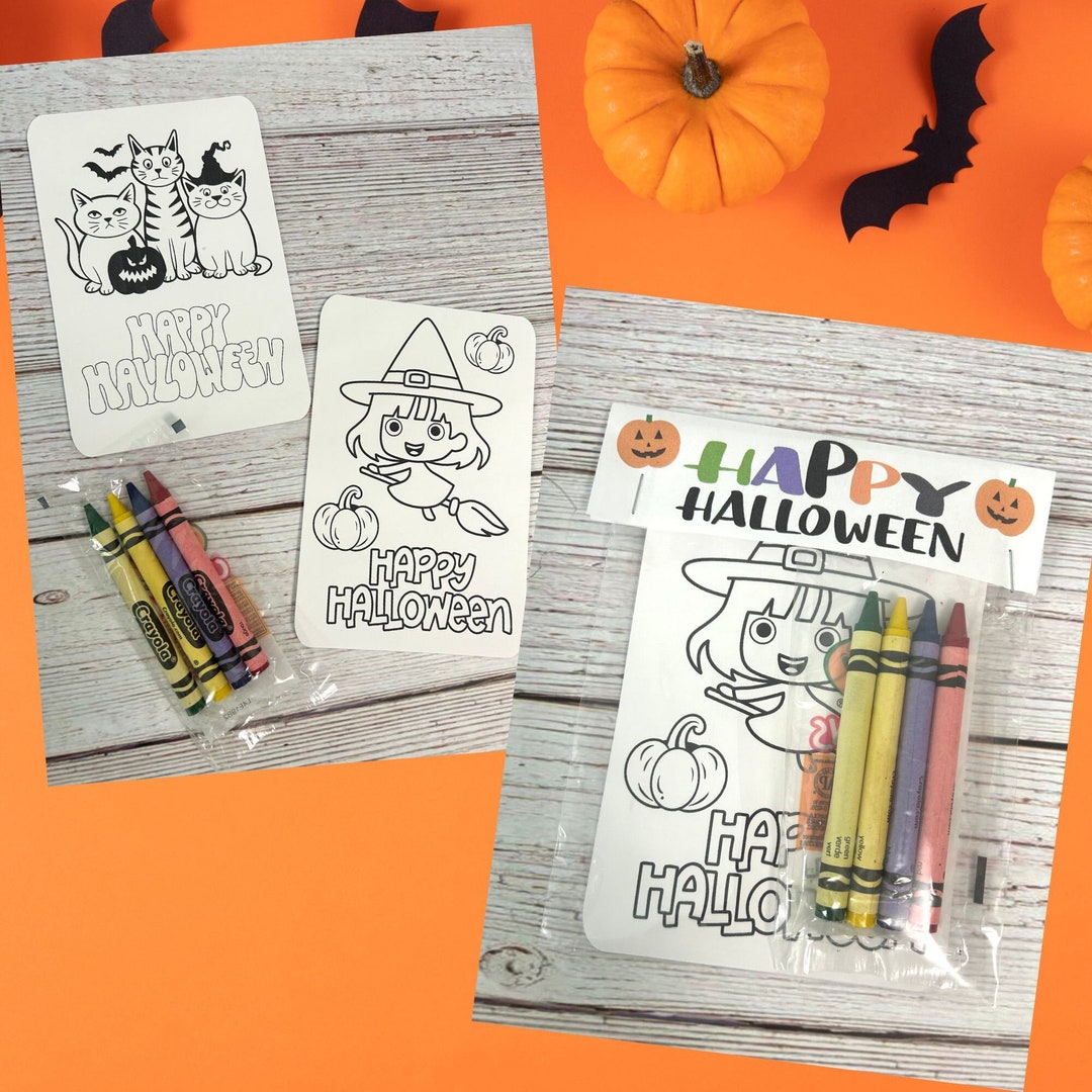 Halloween Coloring Cards, Halloween Cards, Halloween Party Favor ...