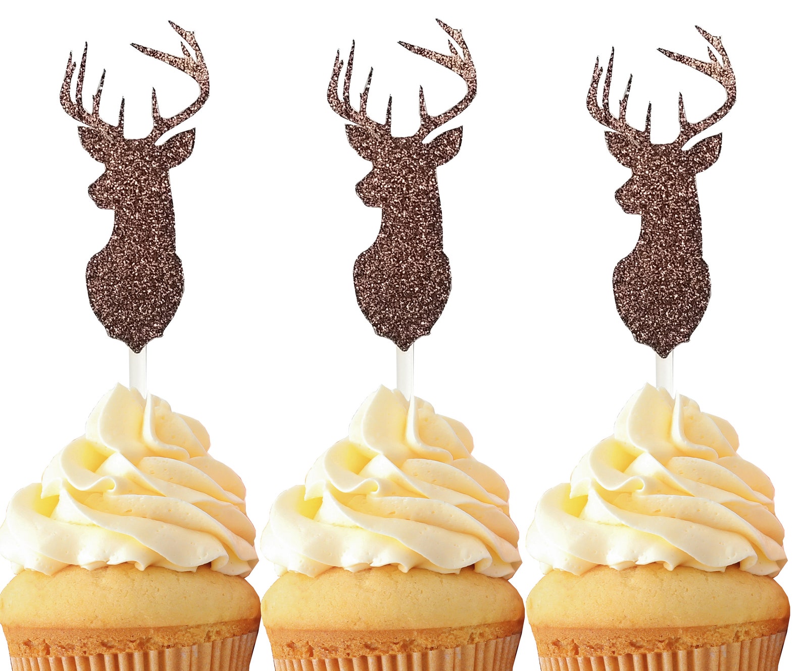Glitter deer cupcake toppers brown glitter deer cupcake | Etsy