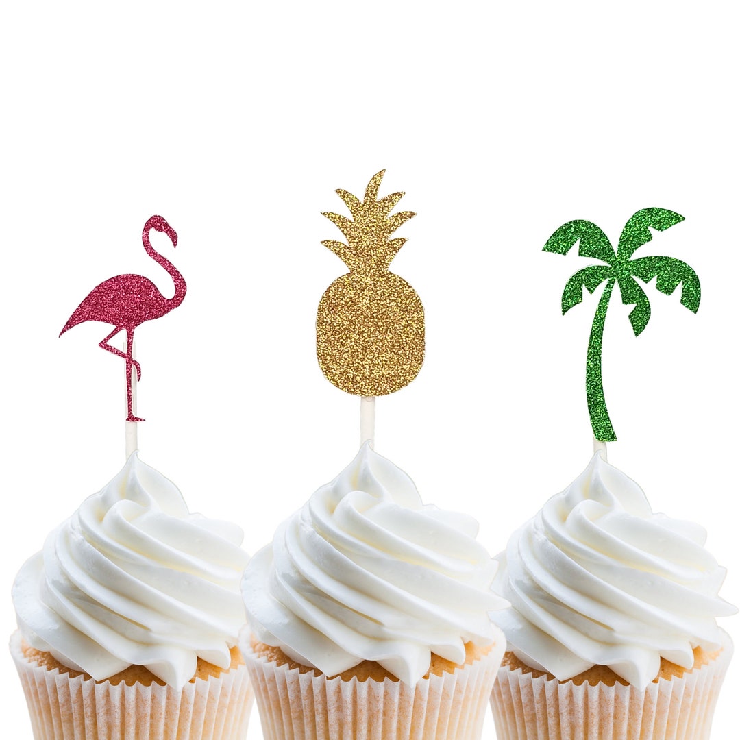 Summer Cupcake Toppers, Pineapple Toppers, Palm Tree Toppers, Flamingo ...