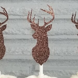 Glitter Deer Cupcake Toppers, Brown Glitter Deer Cupcake Toppers, Deer ...