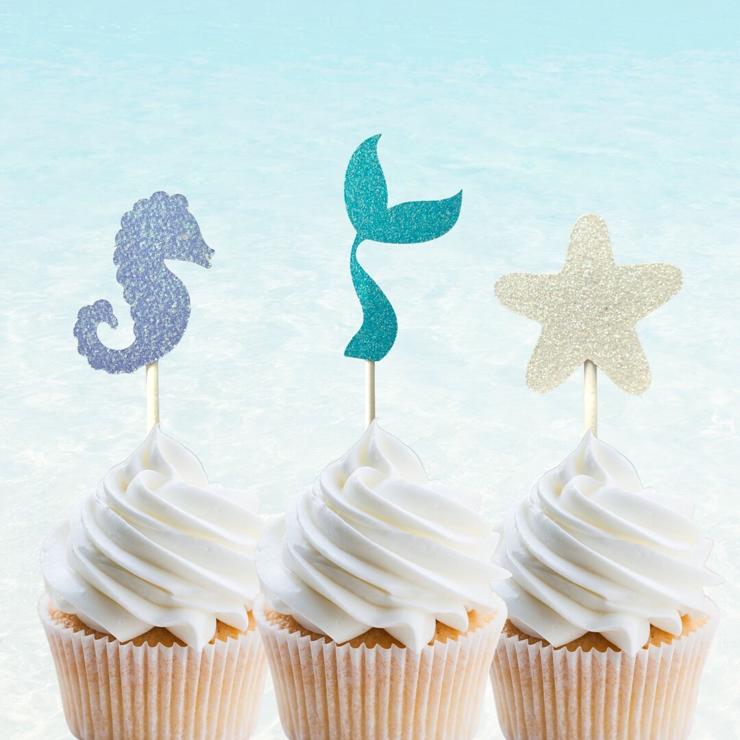 Mermaid Cupcake Toppers, Mermaid Tail Topper, Seahorse Topper, Starfish ...