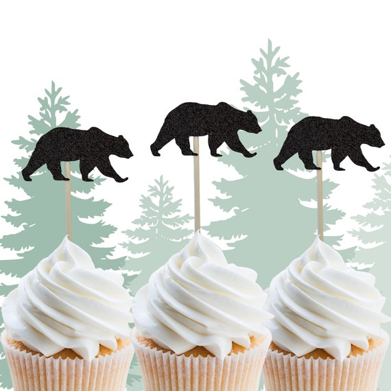 Bear Toppers Black Bear Cupcake Toppers Black Bear Glitter - Etsy