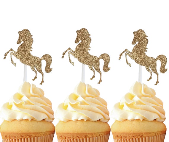 Horse cupcake toppers gold horse toppers horse cake topper | Etsy
