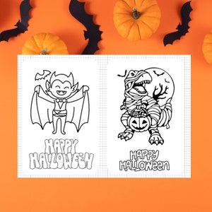 Halloween Coloring Cards, Halloween Cards, Halloween Party Favor ...