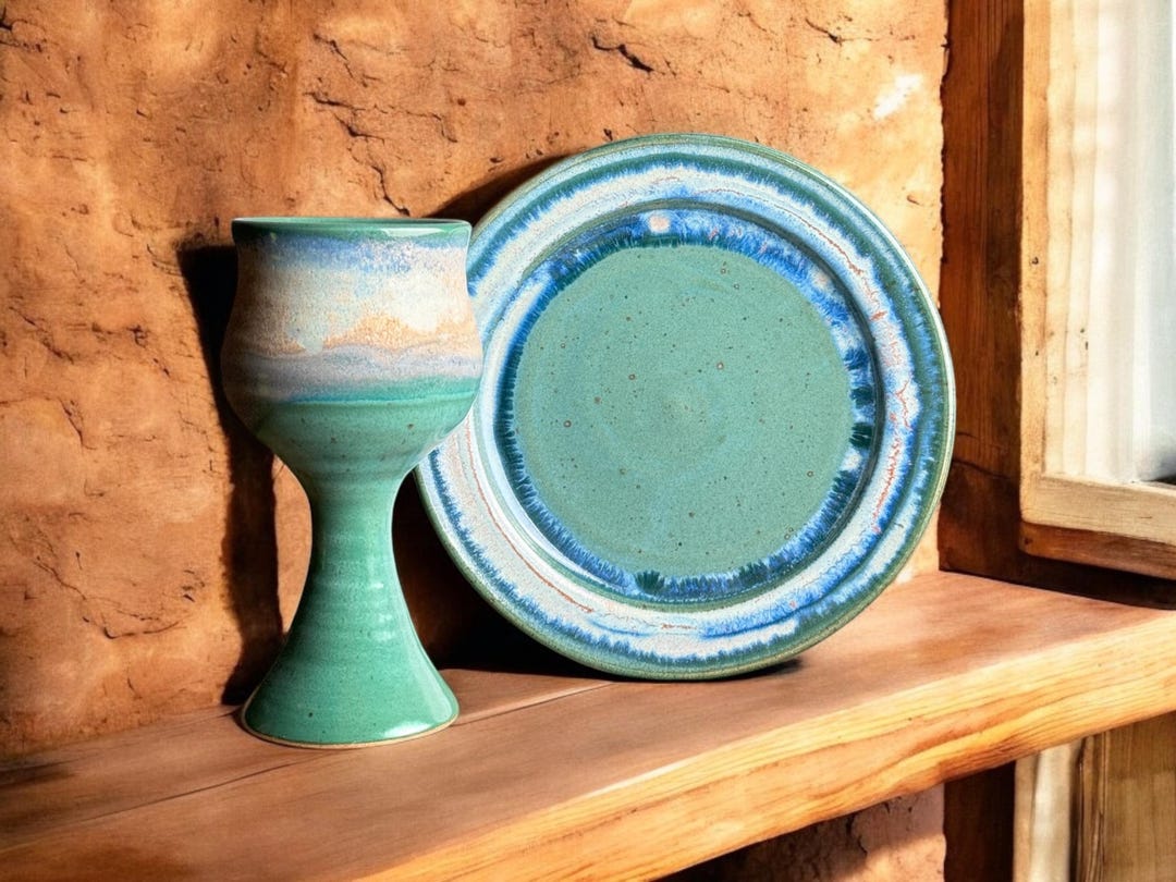 Communion Set Kent Harris Pottery Goblet 7.5 Tall X 3 Wide at Rim Plate ...