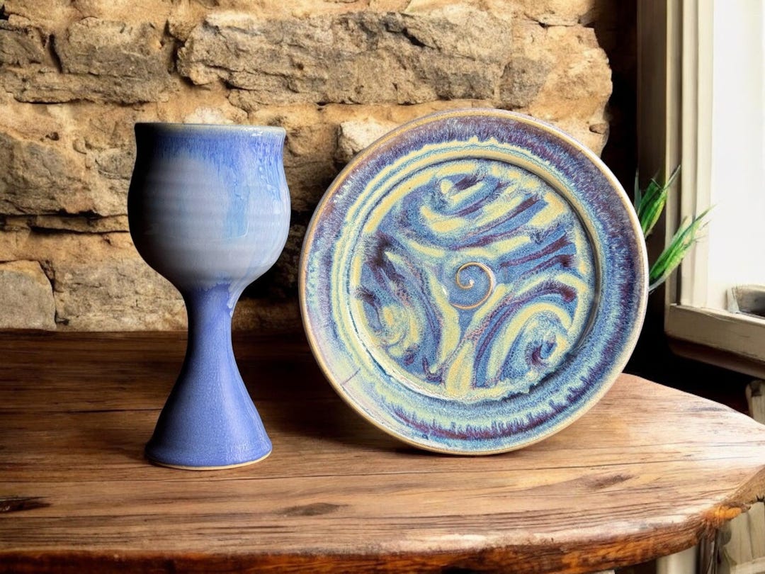 Communion Set Kent Harris Pottery Goblet 8 Tall X 3 Wide at Rim Plate 8 ...