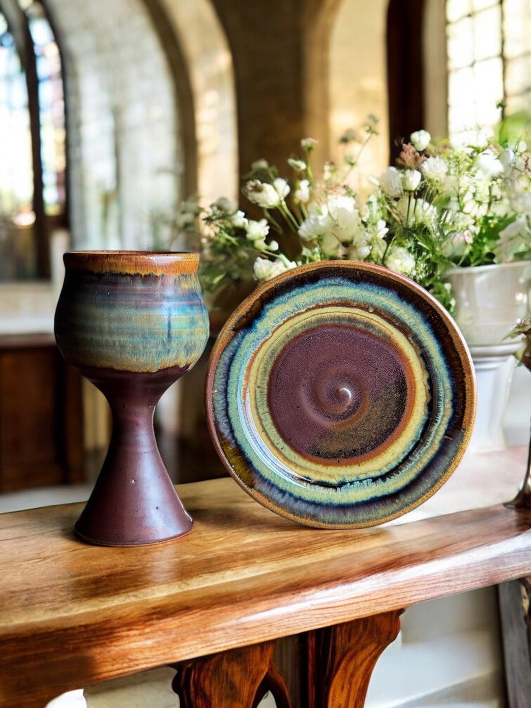 Handmade Communion Set – Pottery Chalice & Paten – 7.5” Goblet + 7 ...