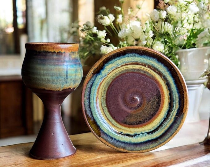 Handmade Communion Set – Pottery Chalice & Paten – 7.5” Goblet + 7 ...