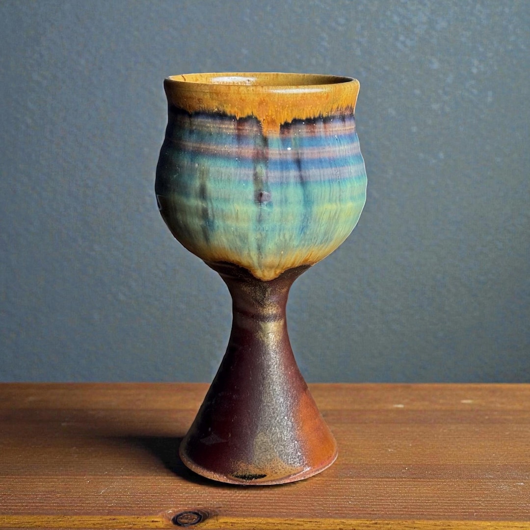 Handmade Pottery Wine Goblet – 7.25” X 3” - Stoneware Chalice ...