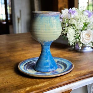 Handmade Communion Set – Pottery Chalice & Paten – 7.5” Goblet + 7 ...