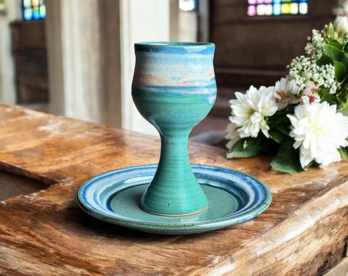 Communion Set Kent Harris Pottery Goblet 7.5 Tall X 3 Wide at Rim Plate ...