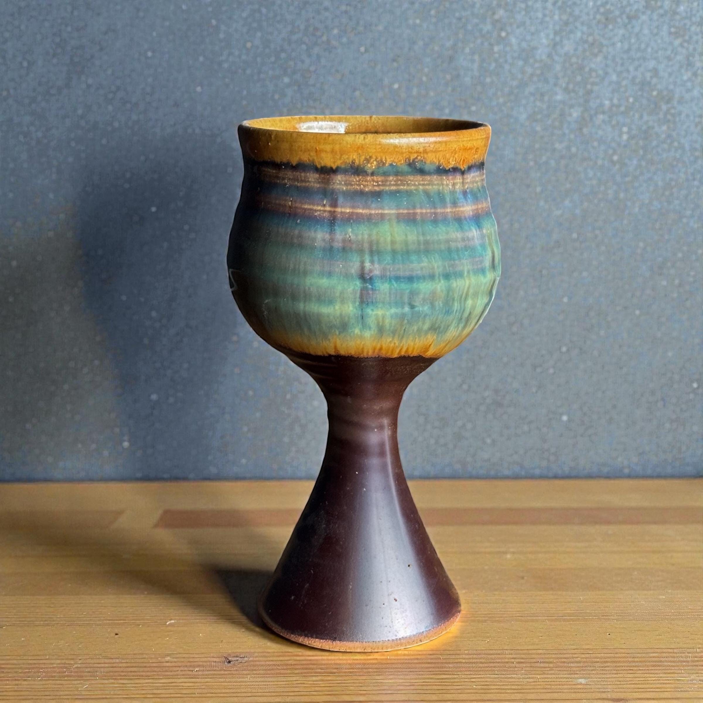 Handmade Pottery Wine Goblet – 7.25” X 3” - Stoneware Chalice ...