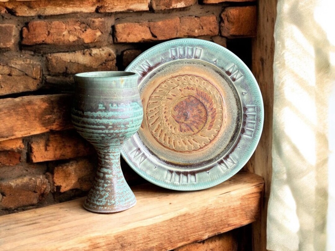 Communion Set Kent Harris Pottery Goblet 7.5 Tall X 3 Wide at Rim Plate ...