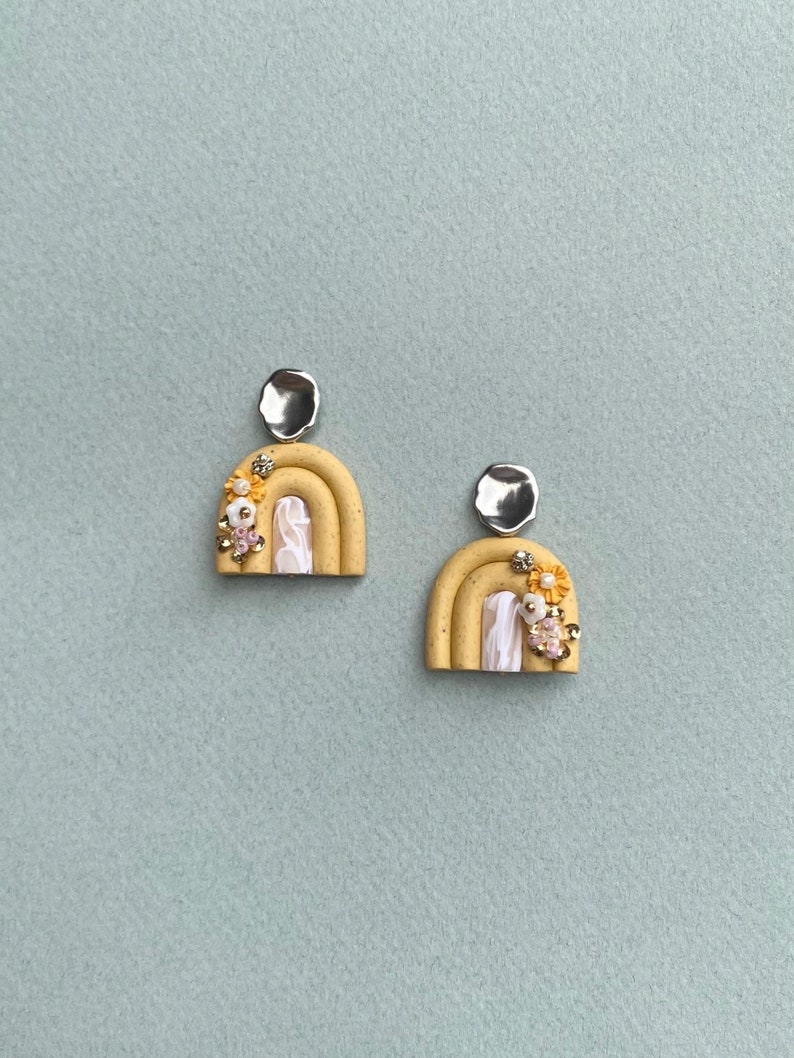 Rainbow Shaped Semi Circle Earrings, Semi Arc Polymer Clay Earrings ...