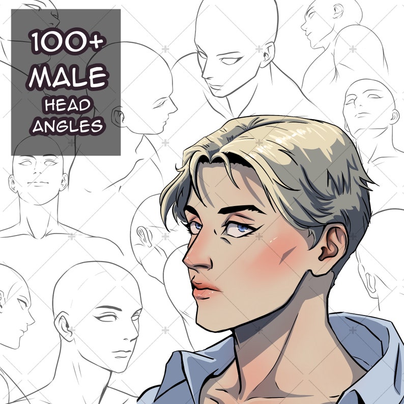 100 Anime Male Heads Pack for Procreate, CSP Male and Female Brushes ...