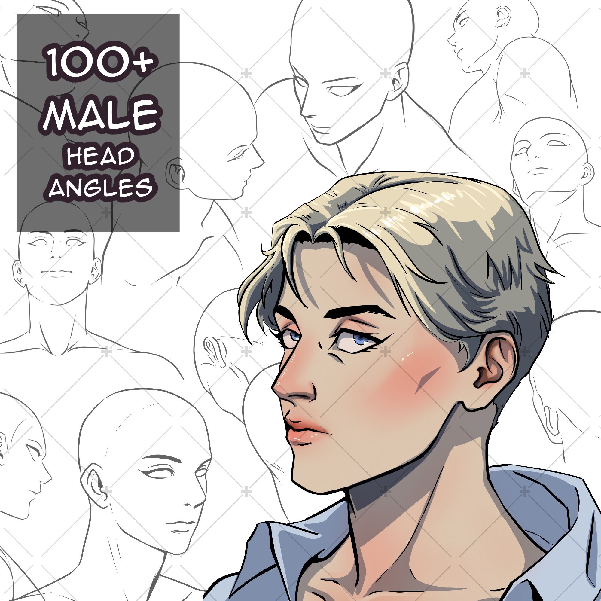 100 Anime Male Heads Pack for Procreate, CSP Male and Female Brushes ...