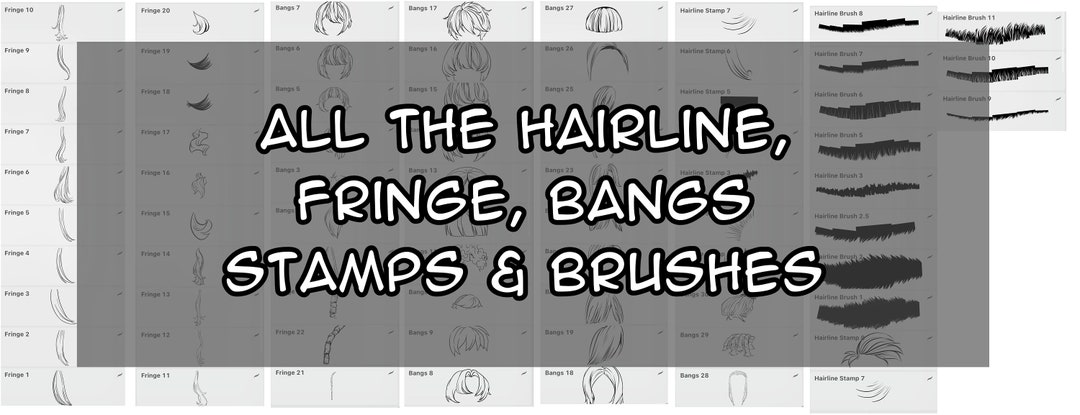 70+ Hair Stamps and Brushes for Procreate, Cartoon Hair, Stamp Brushes ...