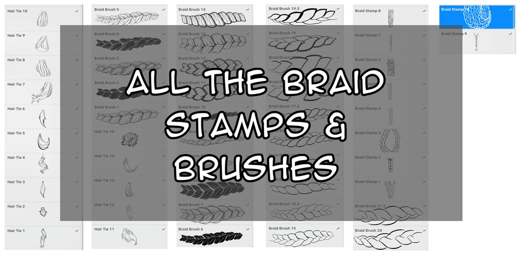 50 + Braid Hair Stamps & Brushes for Procreate, Cartoon Hair, Stamp ...