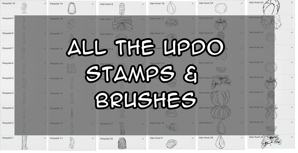 44 Updo Stamps for Procreate, Cartoon Hair, Stamp Brushes, Digital Art ...