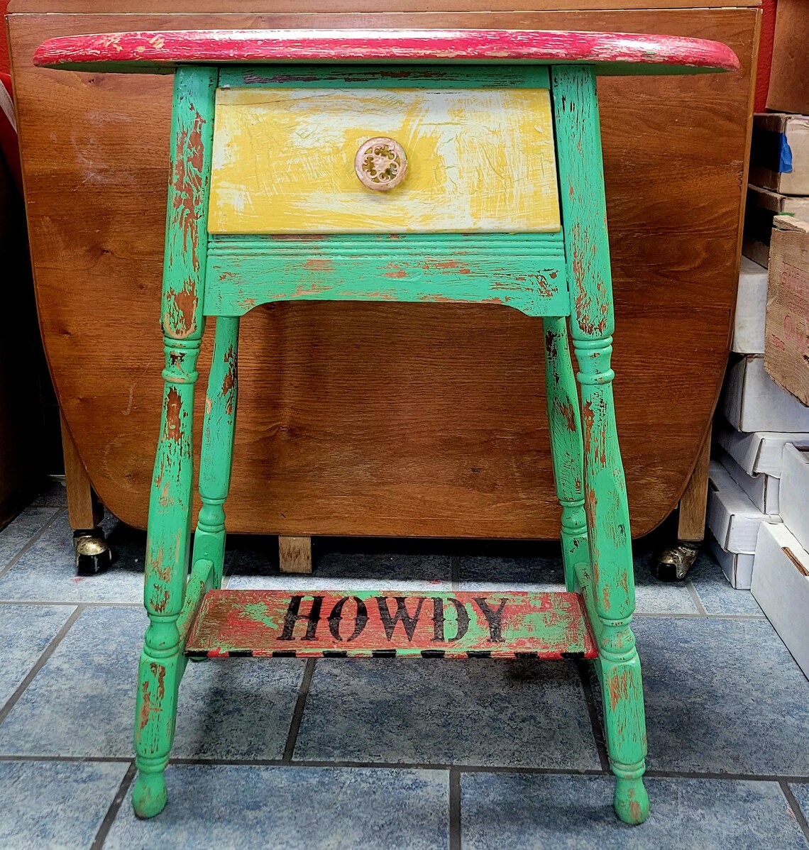 Side Table Upcycled Farmhouse Handpainted - Etsy