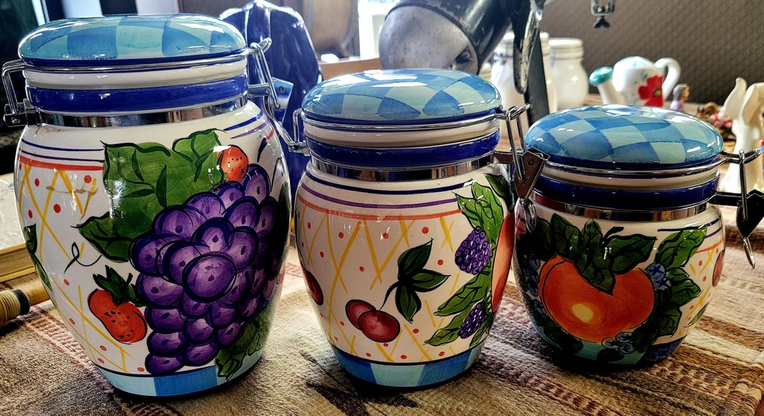 Ceramic Canister Set Vintage Michael's Orchard - Etsy