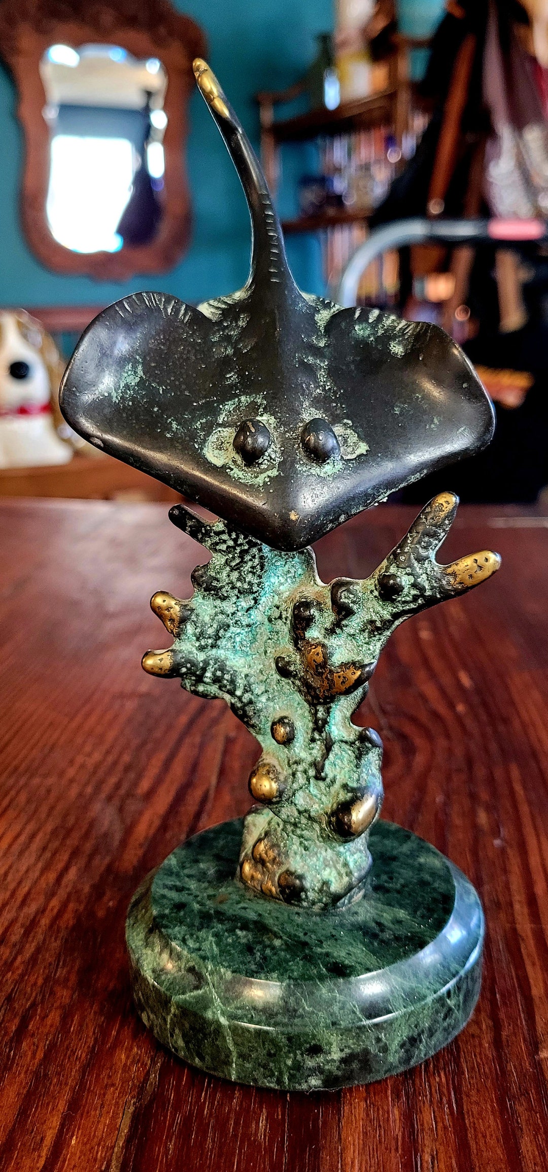 Stingray Statue San Pacific International Brass on Green Marble Base - Etsy