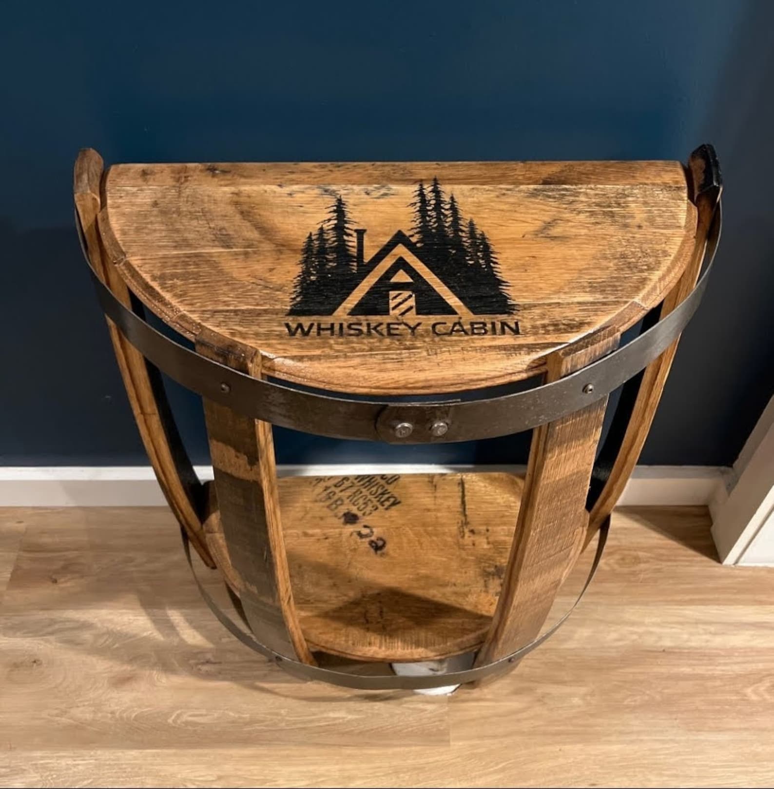 Engraved Logo Half Round Bourbon Barrel End Table - Etsy