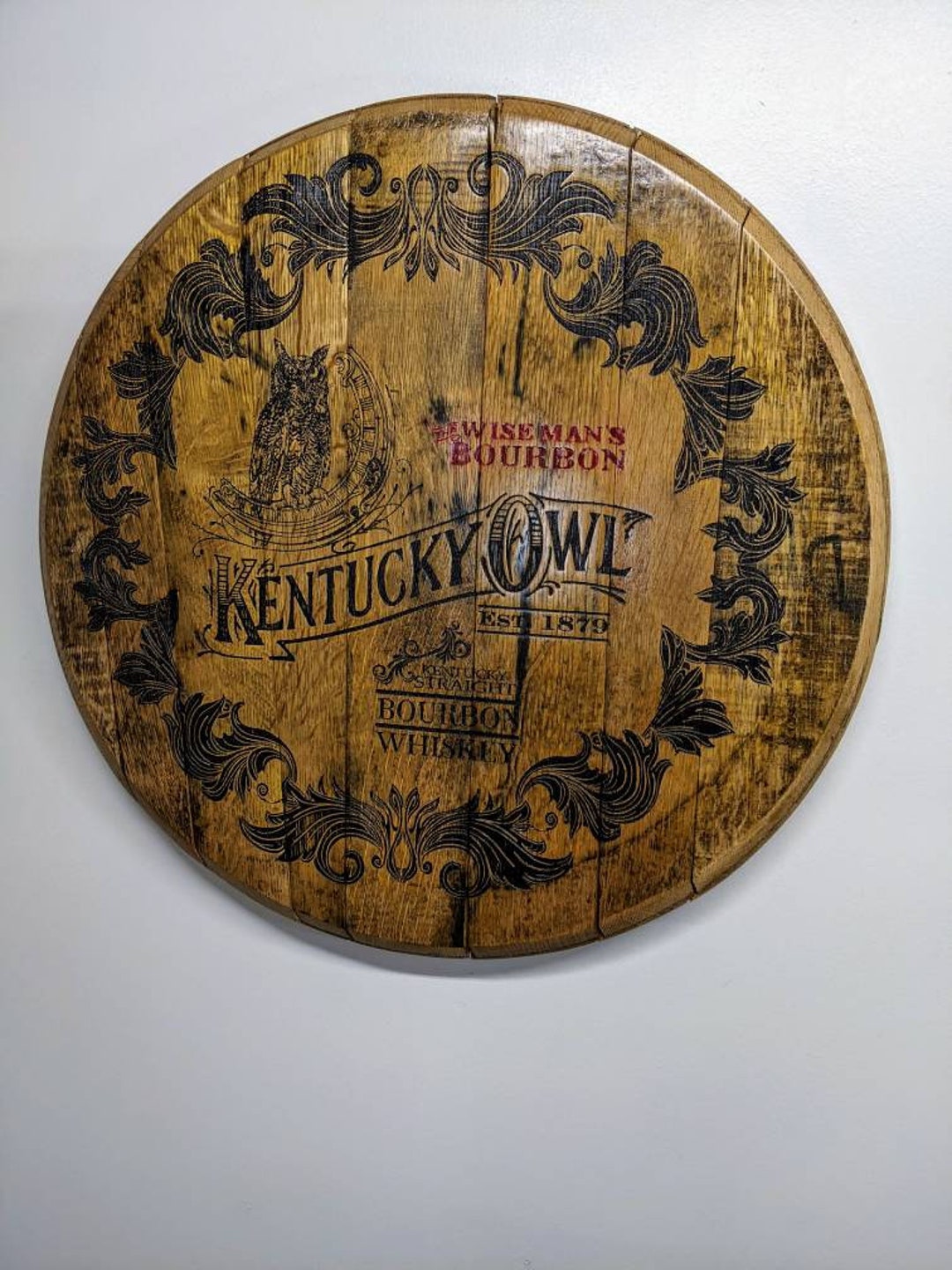 Custom Engraved Barrel Top, Bourbon Barrel Tray, Lazy Susan, Wall Art ...