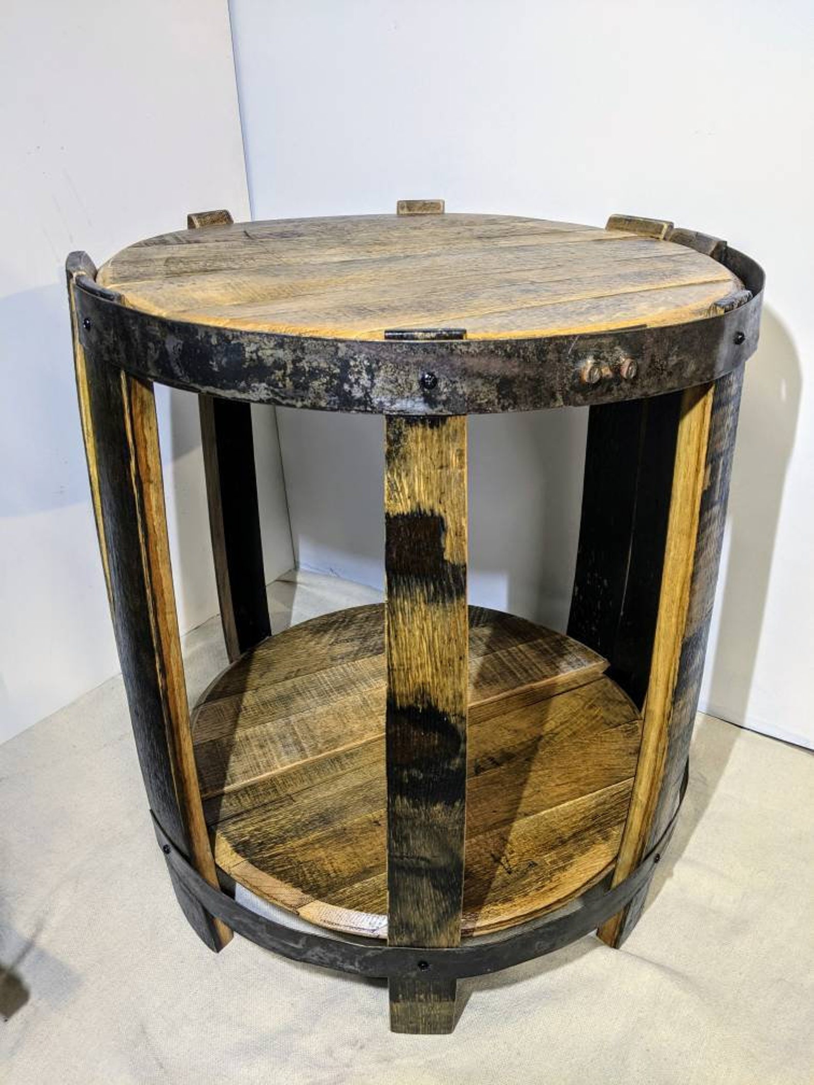Half Round Bourbon Barrel End Table - Etsy