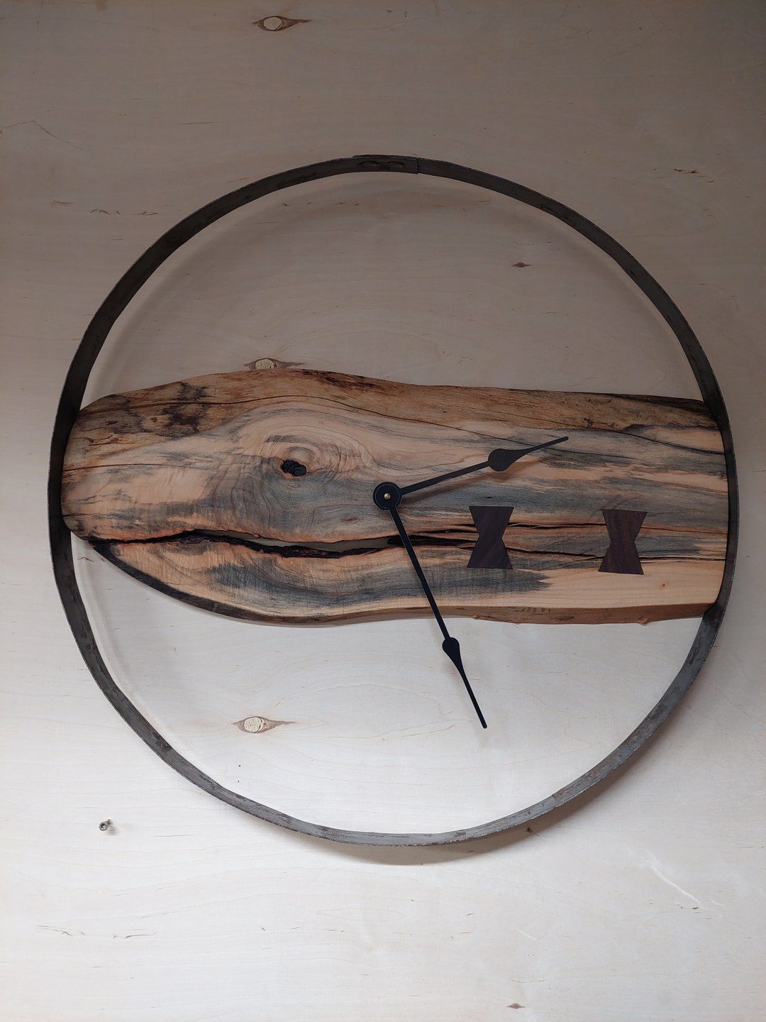 Wall Clock, Whiskey Barrel Ring Art, Walnut Live Edge Wall Art, Live ...