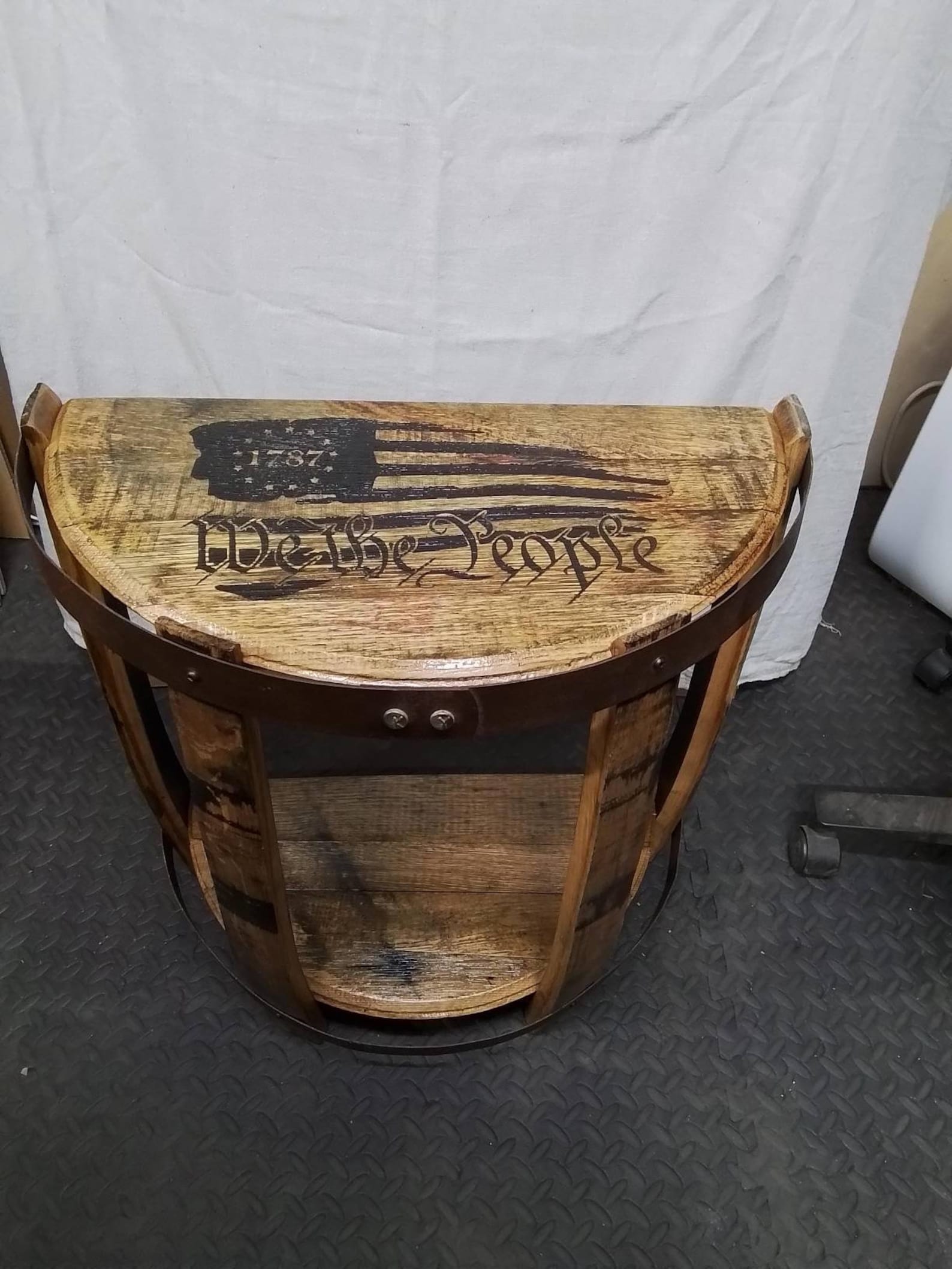 Engraved Logo Half Round Bourbon Barrel End Table - Etsy