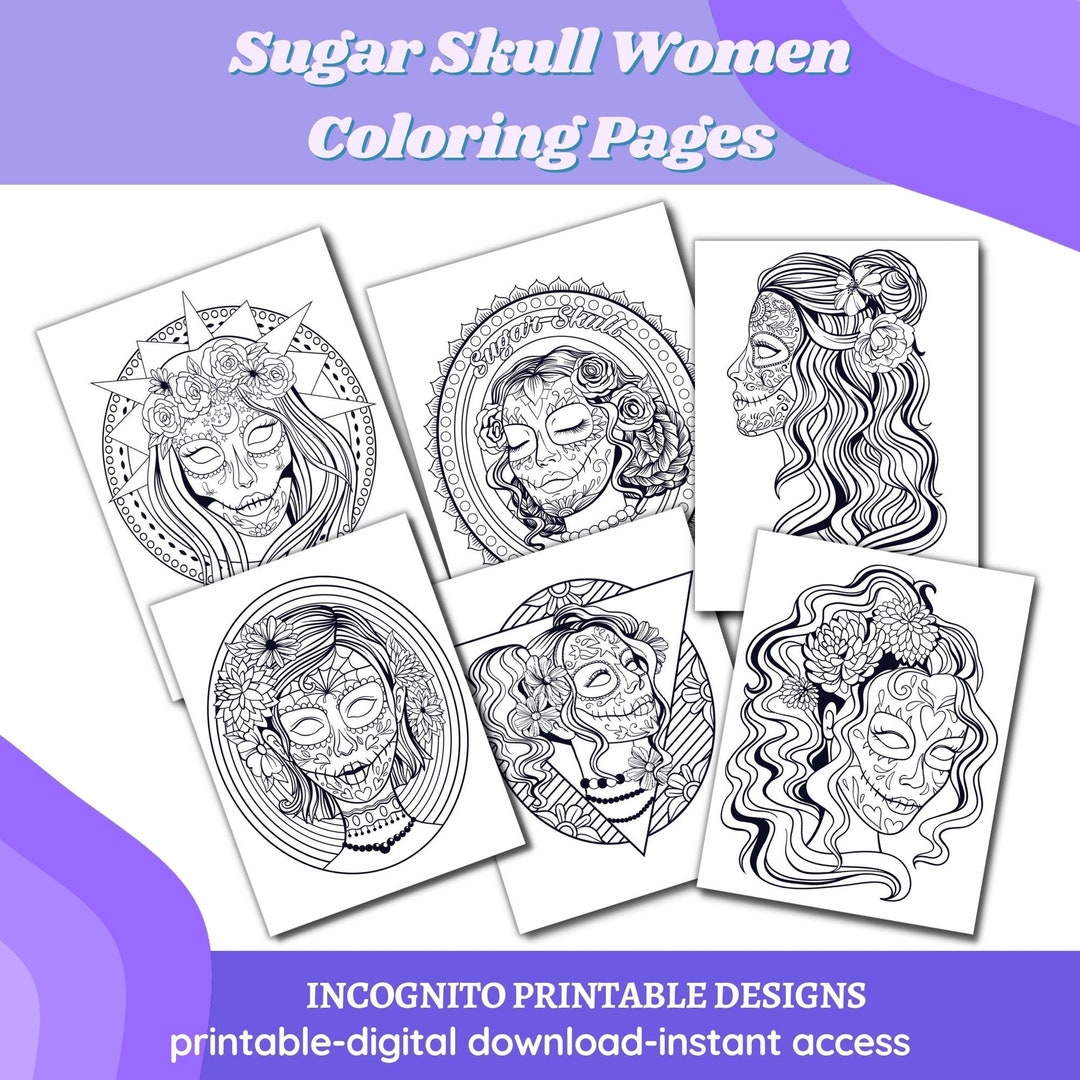 Sugar Skull Women Coloring Pages-relaxation-mindfulness-adult Coloring ...