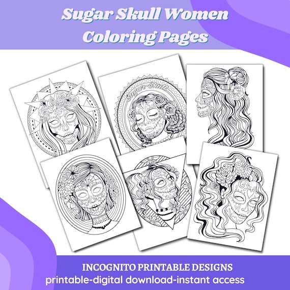Sugar Skull Women Coloring Pages-relaxation-mindfulness-adult - Etsy
