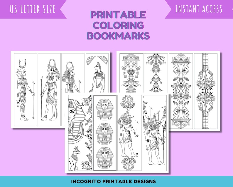 Printable Egyptian Coloring Bookmarks-adult Coloring-digital Bookmarks ...