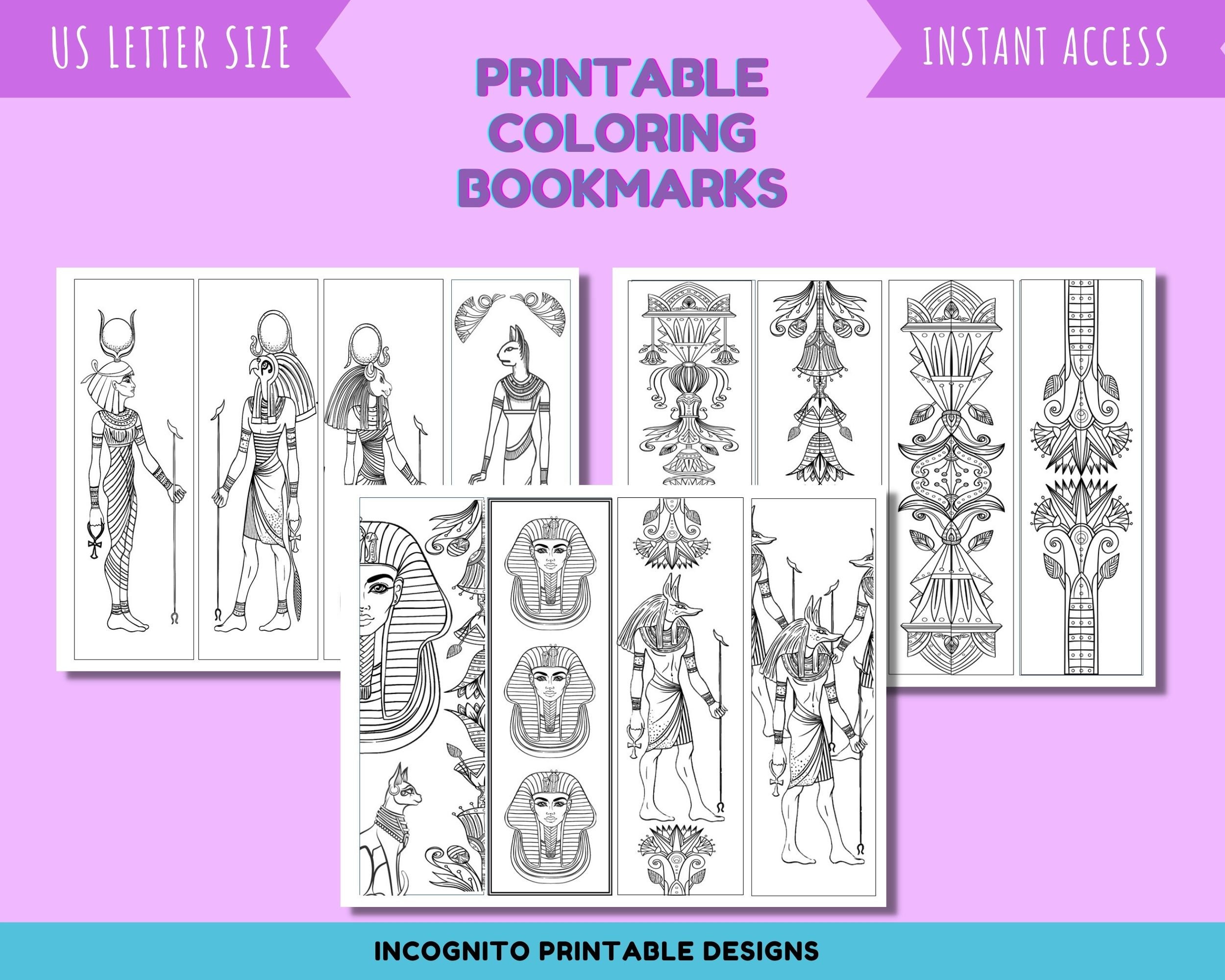 Printable Egyptian Coloring Bookmarks-adult Coloring-digital Bookmarks ...