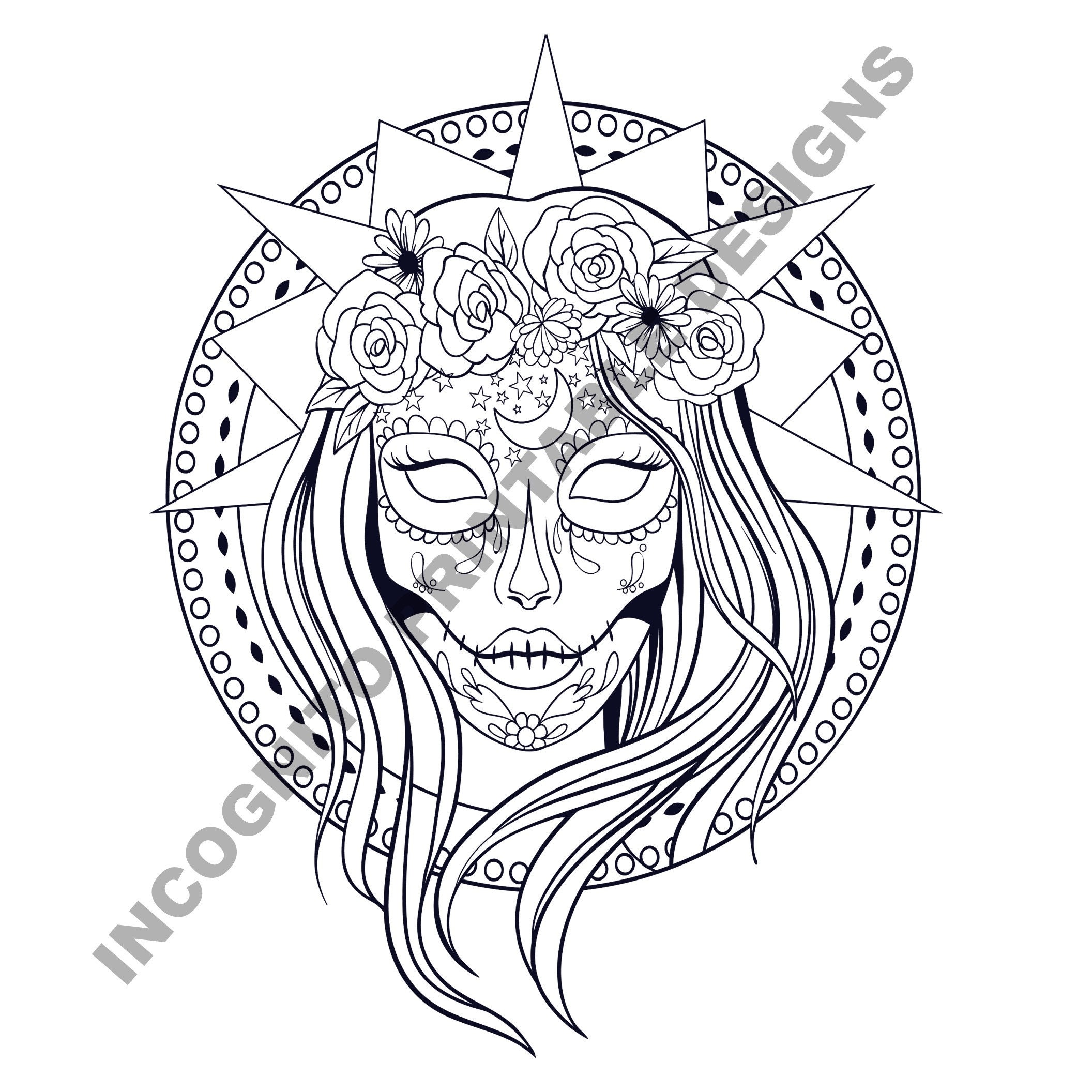 Sugar Skull Women Coloring Pages-relaxation-mindfulness-adult Coloring ...