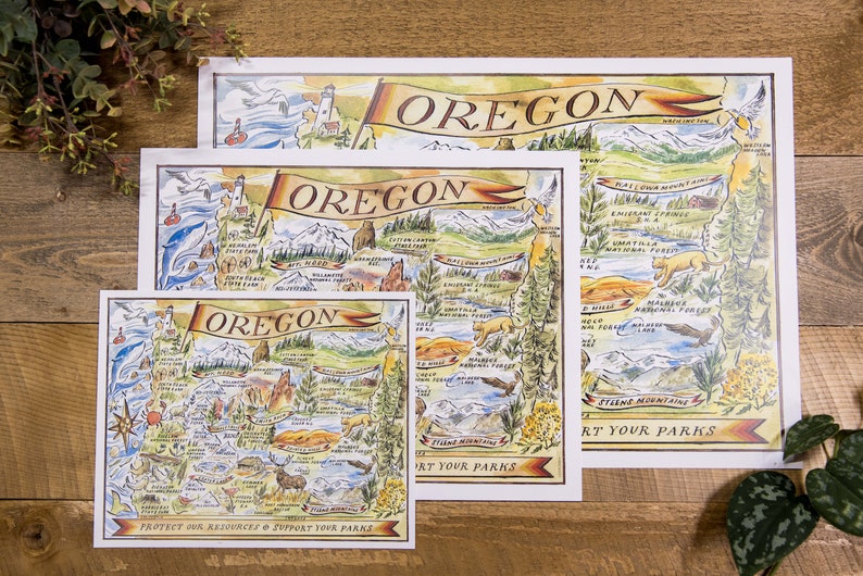 Oregon State Map Print | Watercolor Art - Etsy
