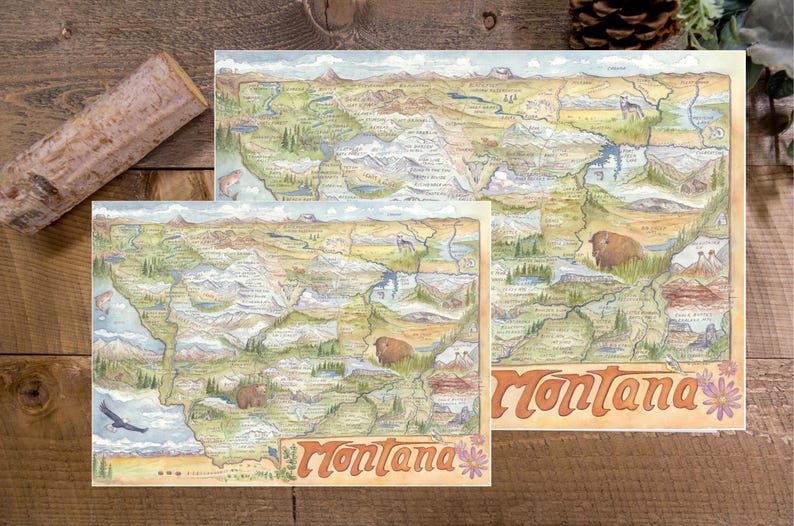 Montana State Map Print | Watercolor Art - Etsy