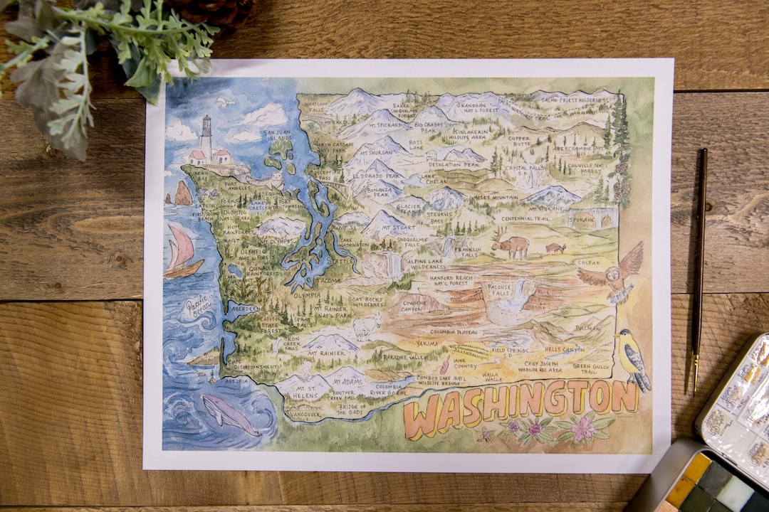 Washington State Map - Etsy