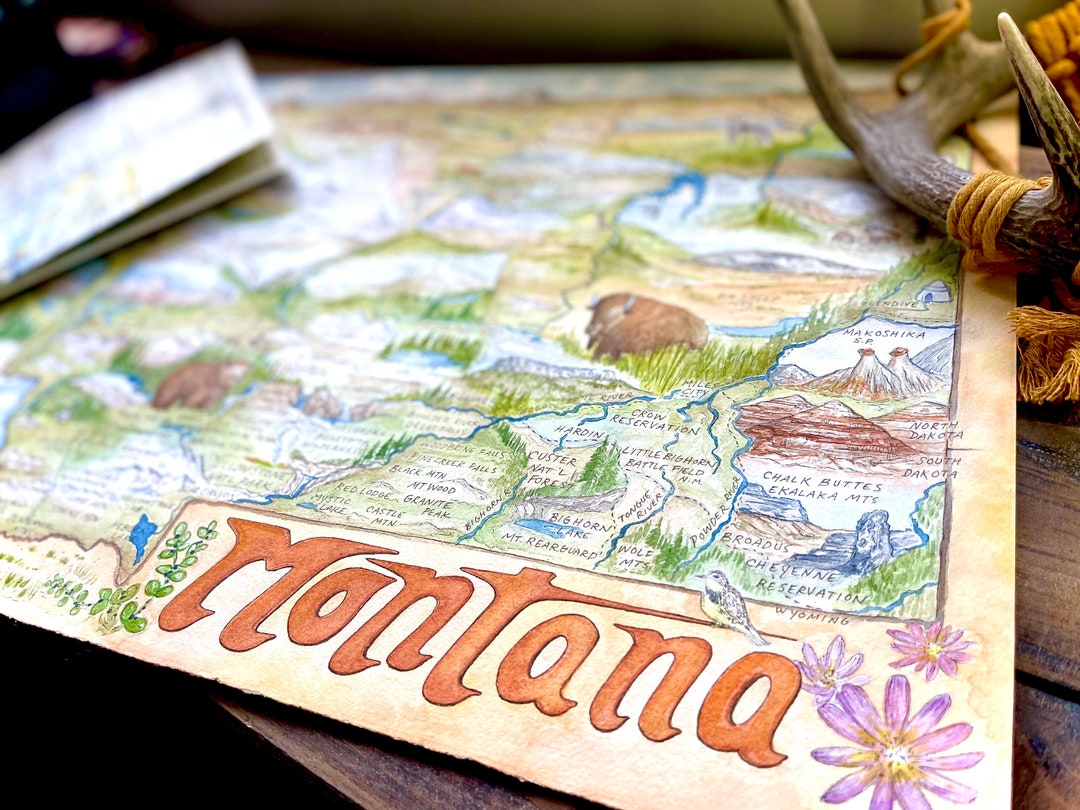 Montana State Map Print | Watercolor Art - Etsy