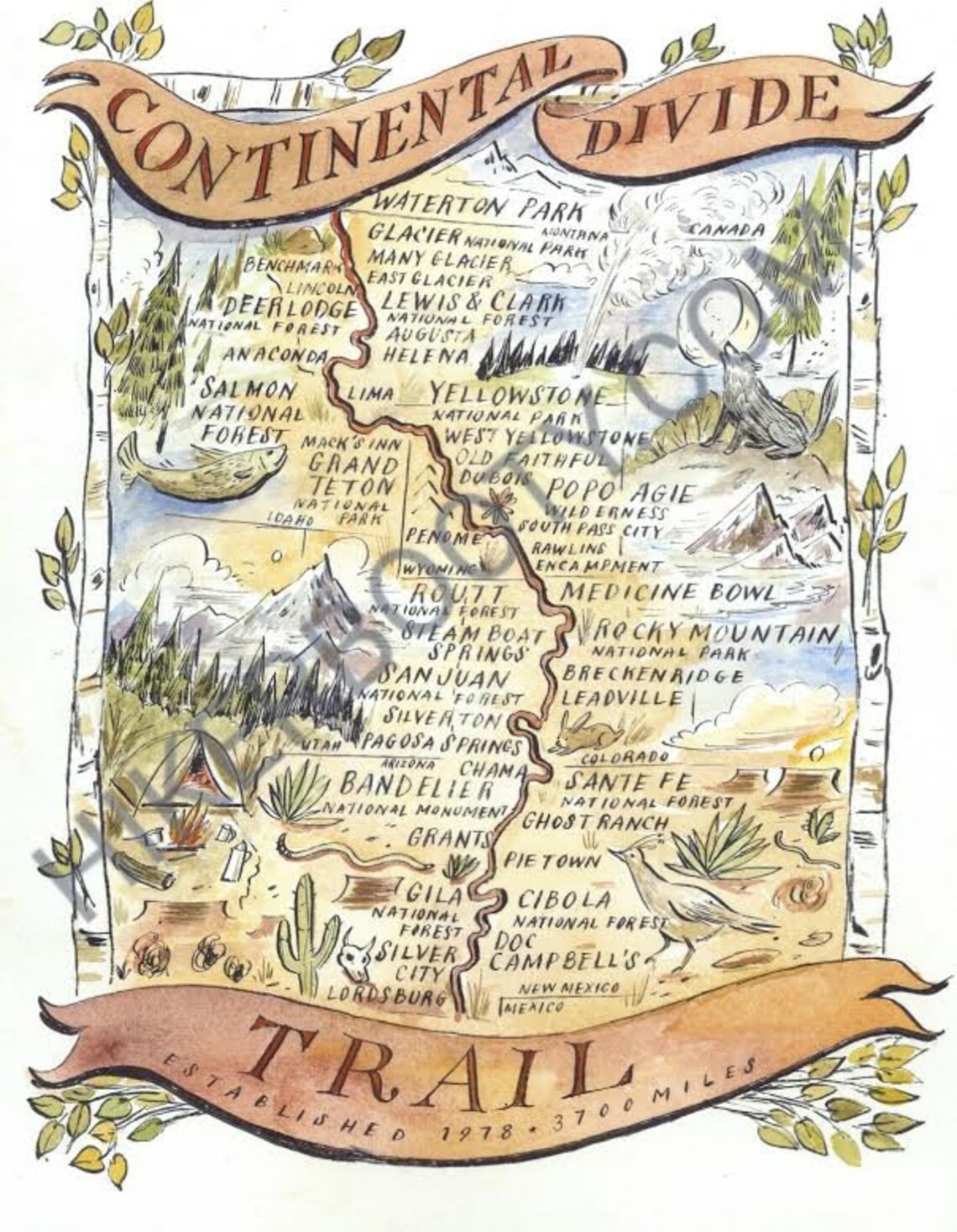 Continental Divide Trail Map Print | Etsy
