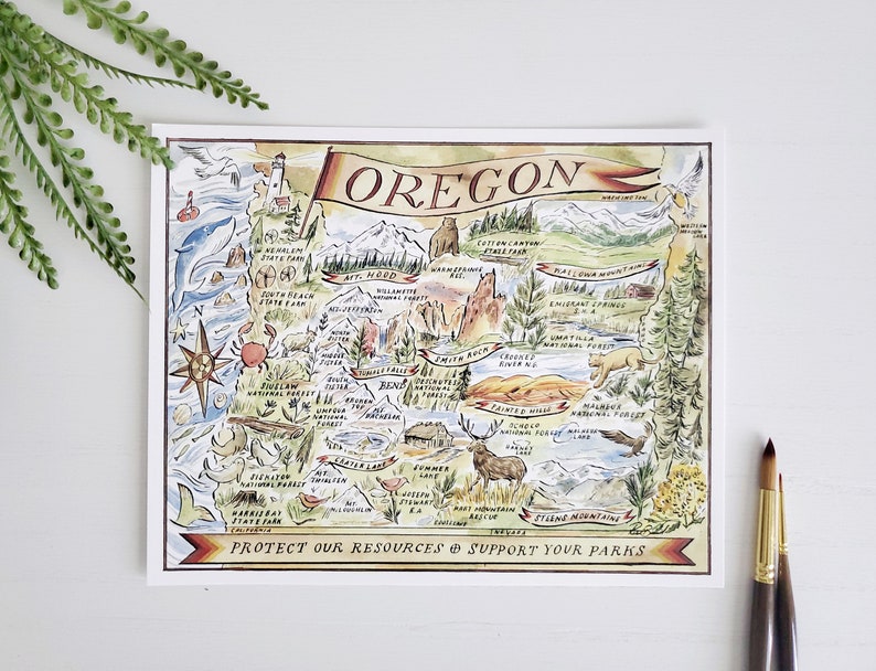 Oregon State Map Print | Watercolor Art - Etsy