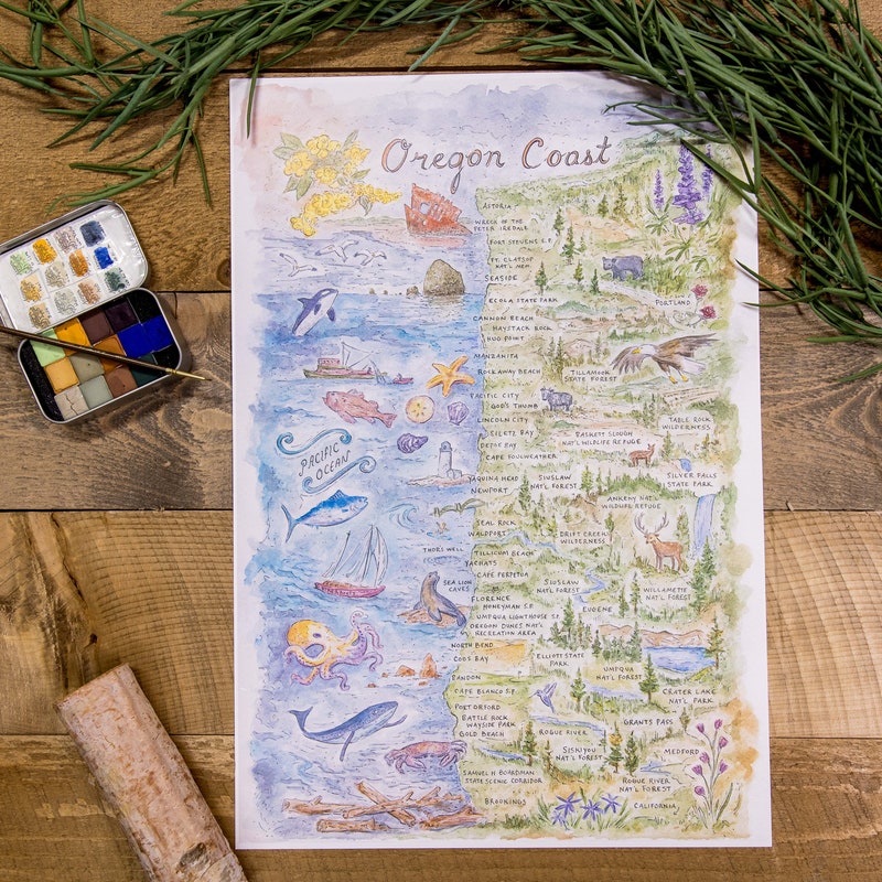 Oregon Coast Art Wood Map - Etsy