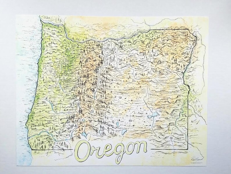 Oregon Terrain Map | Etsy