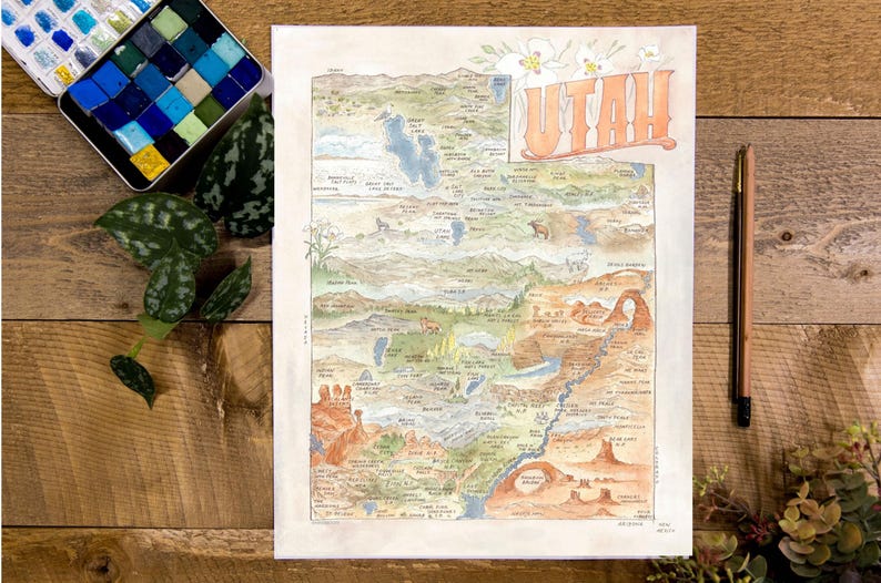 Utah State Map | Watercolor Art Print - Etsy